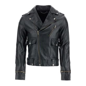 Golden Goose Homme, Vestes, Noir, Taille: 2XL Blouson de motard en cuir noir ciré