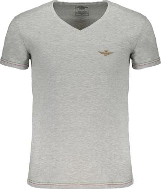 Aeronautica Graues Baumwoll V-Ausschnitt T-Shirt mit Druck - - Tops - Herren - Grau - 2XL