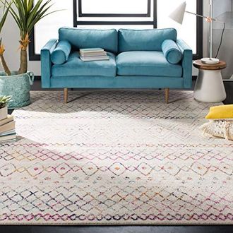 Safavieh Boho Teppich für Wohnzimmer, Esszimmer, Schlafzimmer - Madison Collection, Kurzer Flor, Elfenbein und Fuchsia, 200 x 200 cm