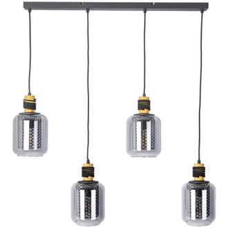 Globo Lighting Globo Ando Suspension de bar avec abat-jour en verre fum&eacute; noir, 4 ampoules E27