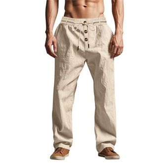 Generic Pantalon en lin pour homme - Coupe droite - Pantalon cargo l&eacute;ger d&eacute;contract&eacute; - Pantalon chino d&eacute;t&eacute; - Coupe ajust&eacute;e - Pantalon baggy - Pantalon sarouel