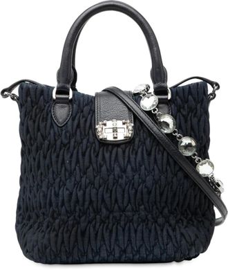 Miu Miu Hobo Bags - Matelasse Denim Crystal Satchel - Gr. unisize - in Blau - f&uuml;r Damen