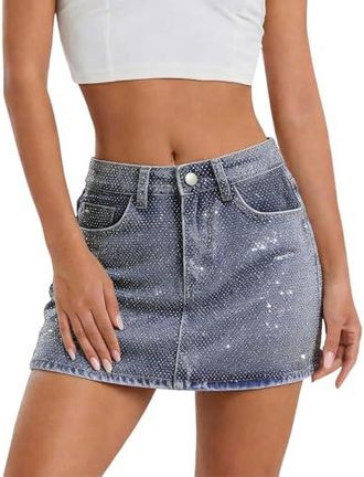 Generico Pantalon pour femme avec jupe courte brillante avec doublure dor&eacute;e, pour festival, carnaval, f&ecirc;te, bleu, Medium