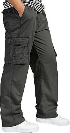Generic Pantalon cargo grande taille pour homme, coupe ample, pantalon de travail droit, d&eacute;contract&eacute;, tactique militaire, pantalon cargo avec plusieurs poches
