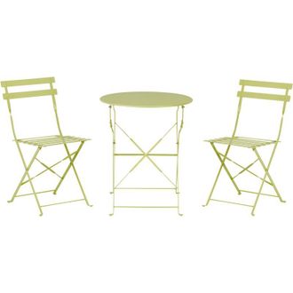 Beliani Salon de Jardin Bistrot Table et 2 Chaises en Acier Vert Citron Pliable Fiori