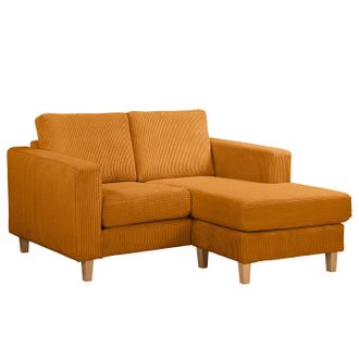 Norrwood home24 Ecksofa 1-Sitzer mit Longchair Gr&uuml;n Cordstoff Poppy 154 x 86 x 140cm Longchair davorstehend rechts Skandi