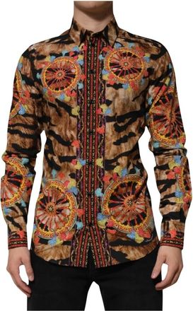 Dolce & Gabbana Chemise &agrave; manches longues Gold en coton motif Tiger Carretto - Homme - Chemises - Multicolore - Taille: 3XL