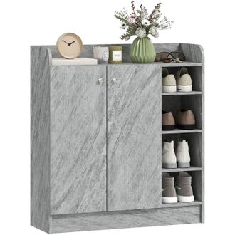 HOMCOM Meuble de rangement &agrave; chaussures - HOMCOM - 4 compartiments ouverts placard double porte - panneau de particules - 83x30x90cm - gris
