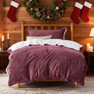 Bedsure Flauschige Bettw&auml;sche 135x200 Weinrot - Winter Bettbezug Fleece mit 80x80 cm Kissenbezug, Warme Bettw&auml;sche-Sets mit Rei&szlig;verschluss, Kuschel Waffelpiqu