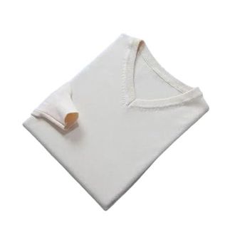 Generic Pull en cachemire à manches longues et col en V pour homme, décontracté, solide, polyvalent, simple, classique, tricoté, Beige V, XL