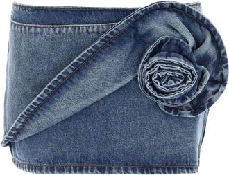 Magda Butrym Mini-jupe torsad&eacute;e en jean &agrave; fleurs - Femme - Jupes - Bleu - Taille: 38 FR