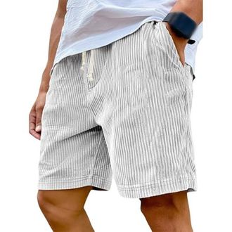 Generic Short en velours c&ocirc;tel&eacute; pour homme, taille &eacute;lastique, cordon de serrage, l&eacute;ger, coupe ample, short de plage, blanc, 5XL