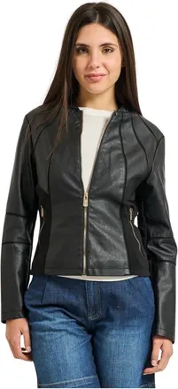Yes-Zee YES Zee, Femme, Vestes, Noir, Taille: 42 FR Faux Leather Jacket