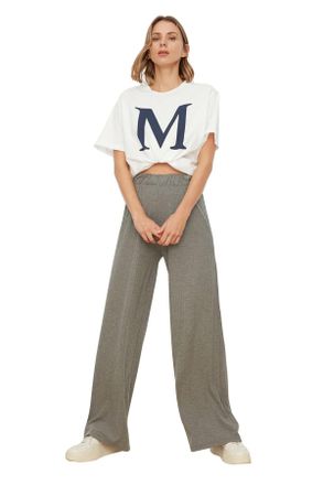 Trendyol Damen Anthrazit Passen Breite Bein Gestrickte Hosen Pants, Anthrazit, S EU