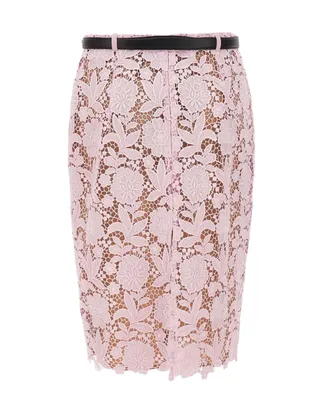 Self Portrait Womens Midi Skirt Pink Lace