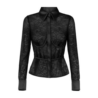 Elisabetta Franchi Femme, Blouses et Chemises, Noir, Taille: 40 FR Chemise en dentelle florale