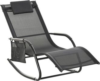 OUTSUNNY Chaise longue &agrave; bascule - rocking chair ergonomique - t&eacute;ti&egrave;re amovible, accoudoirs, pochette rangement - m&eacute;tal &eacute;poxy textil&egrave;ne noir