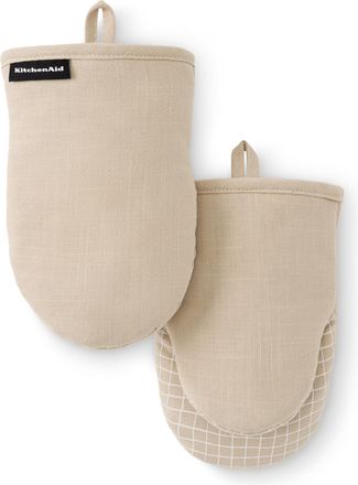 KitchenAid Gourmet Series Gridlines Mini-Ofenhandschuhe, hitzebest&auml;ndig bis 315 &deg;C, weicher Silikongriff, magnetische Manschette, Milchshake-Hellbraun, 14 x 22,9