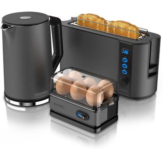 Arendo Arendo Fr&uuml;hst&uuml;cks Set in Grau - Wasserkocher / Langschlitz Toaster / Eierkocher