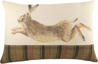 Evans Lichfield Hunter Kissen, Springender Hase, Schottenkaro, Federn, gefüllt