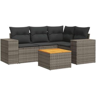 vidaXL Vidaxl - Salon de jardin 5 pcs avec coussins gris r&eacute;sine tress&eacute;e