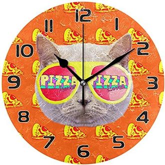 TropicalLife COZYhome Horloge murale moderne avec motif de chat et pizza - Silencieuse - Fonctionne &agrave; piles - Pour salon, chambre &agrave; coucher, cuisine, bureau, &eacute;cole