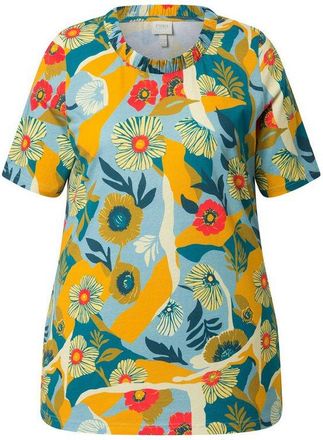 Ulla Popken T-Shirt T-Shirt Bl&uuml;ten Rundhals Halbarm Biobaumwolle