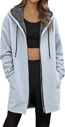 Generic Veste dhiver longue pour femme - Veste de surv&ecirc;tement avec capuche doubl&eacute;e en polaire - Veste de mi-saison - Couleur unie - Manteau baggy - Avec poche