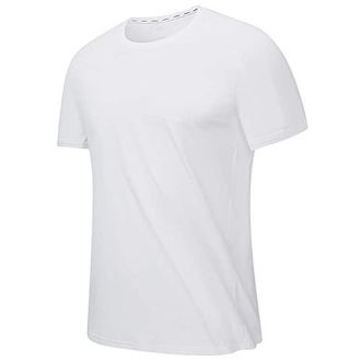 Generic Chemise dentra&icirc;nement en coton et lin pour homme - Col rond - Couleur unie - Coupe ample - Manches courtes - L&eacute;ger, blanc, 5XL