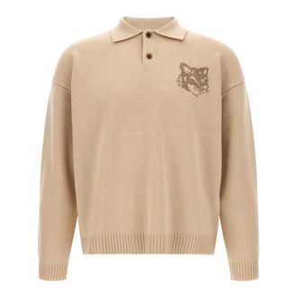 Maison Kitsun&eacute; Pull en maille intarsia t&ecirc;te de renard - Homme - Tops - Beige - Taille: M