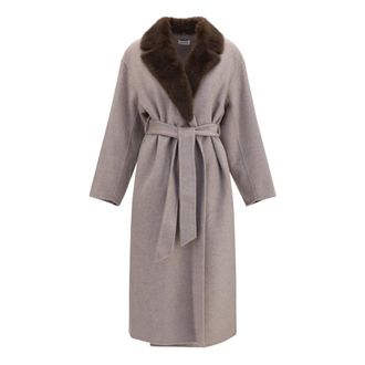 P.A.R.O.S.H. P.a.r.o.s.h. - Manteau en laine avec col en fourrure et ceinture - Femme - Manteaux - Beige - Taille: 40 FR