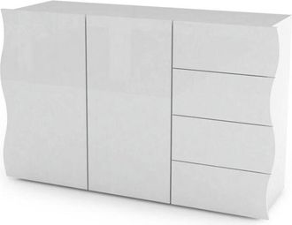 Dmora Welliges Sideboard, Design-Sideboard mit 2 Türen und 4 Schubladen, Made in Italy, TV-Ständer, Wohnzimmerbuffet, 124x40h81 cm, glänzend weiße Farbe