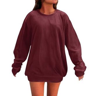 Generic Sweatshirts pour femmes UK Sweatshirts UK pour femmes, couleur unie, haut surdimensionn&eacute;, col rond, manches longues, automne hiver, d&eacute;contract&eacute;, confo