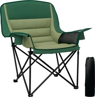 OUTSUNNY Campingstuhl Faltbarer Gartenstuhl mit Seitentasche, Becherhalter, Klappsessel mit Metallbbeine, Tragetasche f&uuml;r Pool, Strand, Oxford, Gr&uuml;n