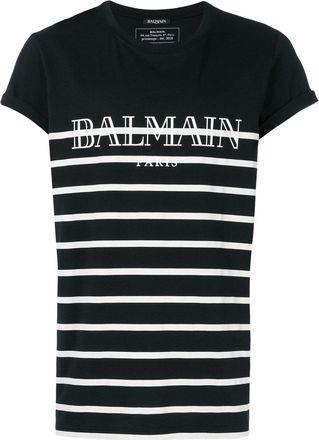 Balmain Gestreiftes T-Shirt - Schwarz