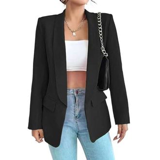 Generic Blazer d&eacute;contract&eacute; &agrave; Manches Longues pour Femme, id&eacute;al pour Le Printemps et lautomne, Coupe &eacute;l&eacute;gante et Ouverte sur Le Devant, Noir, Taille 3XL