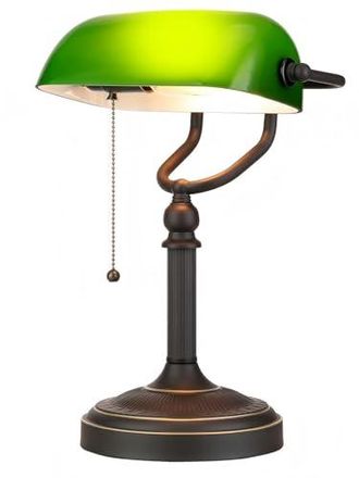 Newrays Lampe de bureau banquier en verre vert antique avec luminaire enfichable à chaîne
