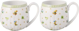 Villeroy & Boch Easter Delight Henkelbecher Set 2-teilig gr&uuml;n, Becher f&uuml;r Kaffee oder Tee Ostern, Oster Tassen Keramik, Kaffeebecher, Hei&szlig;getr&auml;nkebecher, Premium Porz