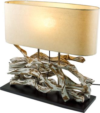 Guru Shop Tischlampe/Tischleuchte, Handgefertigtes Unikat aus Naturmaterial, Holz, Baumwolle - Modell Marimbula, 46x50x16 cm