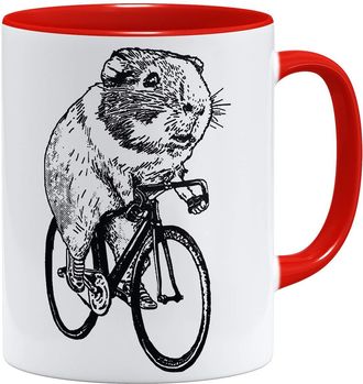 OM3 Meerschweinchen Fahrrad Radler Tasse - Keramik Becher - 11oz 325ml - Fun Bicycle Fahrradfahrer - Rot