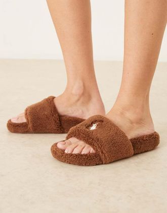 Polo Ralph Lauren Elenore - Flache Pantoffeln in Hellbraun mit Polo-Logo-Brown