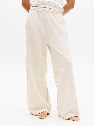 Tommy Hilfiger Sweathose WIDE LEG PANTS, Damen, Gr. L (40), N-Gr, beige heather, Sweatware, Obermaterial: 82% Baumwolle, 18% Polyester, TOMMY HILFIGER UNDERWEAR, mel