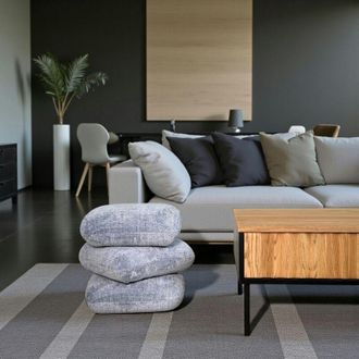 Pier Import Pouf pivotant gris bleu effet coussins empil&eacute;s IENA