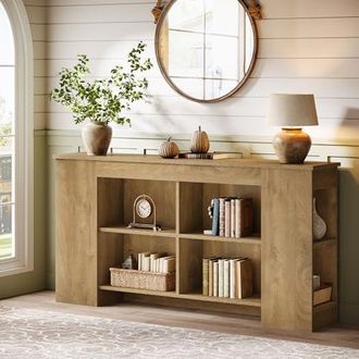 Tribesigns Table console avec espace de rangement, 160 cm de long, style maison de campagne, console en bois avec 8 compartiments ouverts, pour salon, couloir, e