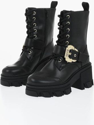 Versace JEANS COUTURE Eco-Leather Combat Boots with Jewel Buckle size 36