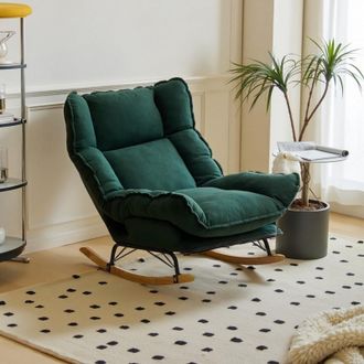 Generic Schaukelstuhl, F&uuml;&szlig;e aus Kautschukholz, Schaukelsessel, Relaxsessel Liegen 5-Fach verstellbare R&uuml;ckenlehne, bis 150kg belastbar, f&uuml;r Schlafzimmer, Wohn