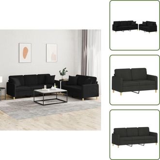 vidaXL The Living Store 2-tlg. Sofagarnitur mit Kissen Schwarz Stoff - Sofagarnitur - Couch - Wohnzimmersofa - 2er Set - 3er Set