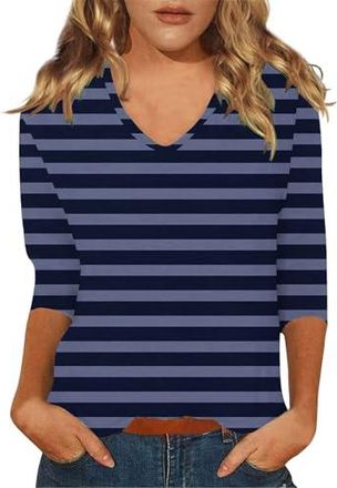 Generic T-shirt d&eacute;contract&eacute; &agrave; col en V et manches 3/4 pour femme, doux et l&eacute;ger pour un usage quotidien, le travail, le bureau, t-shirt basique essentiel avec