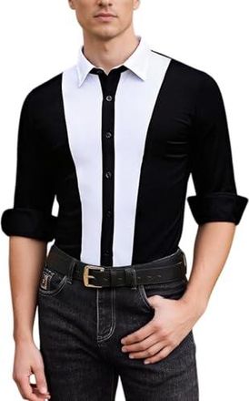 Generic Chemise Oxford &agrave; manches longues pour homme - Coupe ajust&eacute;e - Couleurs contrast&eacute;es - Col &agrave; revers - Chemise boutonn&eacute;e - Sans plis - Chemisier daffaire