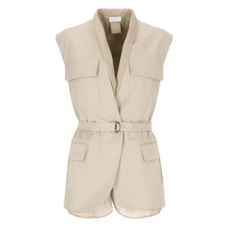 Brunello Cucinelli Beige Baumwollweste mit V-Ausschnitt - - Jackets - Damen - Beige - L